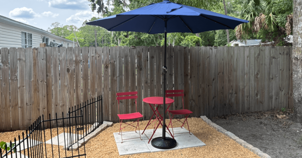 DIY Pea Pebble Patio with Rock Glue — My Full How-To Guide | Stitch and ...